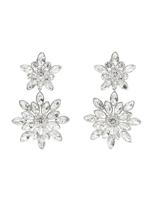 SELF-PORTRAIT Floral Crystal Tiered Earrings - Silver