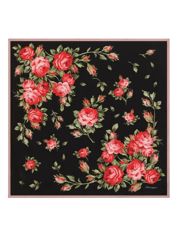 Dolce & Gabbana Roses Bouquet Print Silk Foulard - Pink