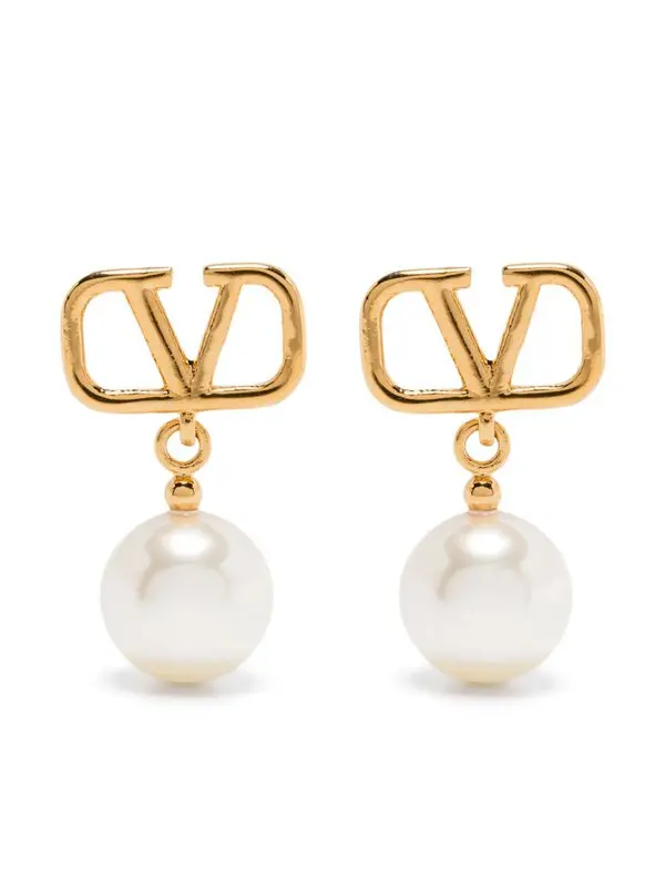 Valentino Garavani Vlogo Signature Pearl Earrings - Golden