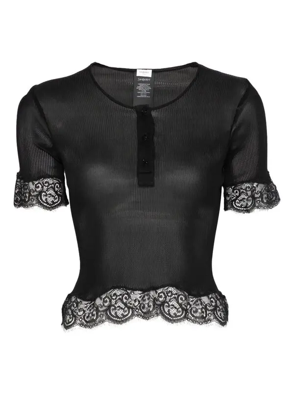 Saint Laurent Lace Trimmed T-shirt