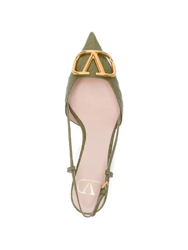 Valentino Garavani Vlogo Signature Leather Slingback Pumps - Green