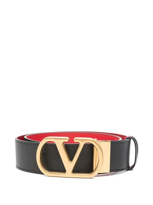 Valentino Garavani V Logo Signature Leather Belt - Black