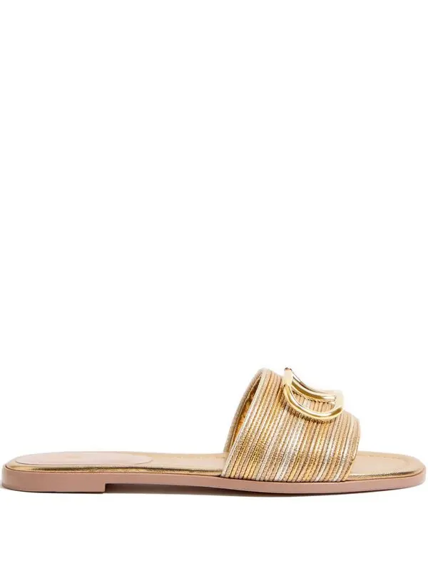 Valentino Garavani Vlogo Signature Leather Flat - Golden
