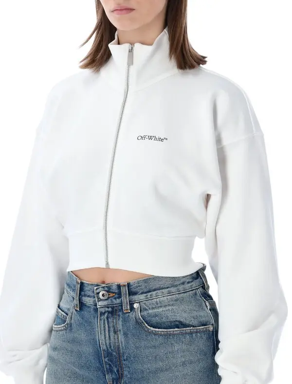 Off White Flower Crop Zip Fleece
