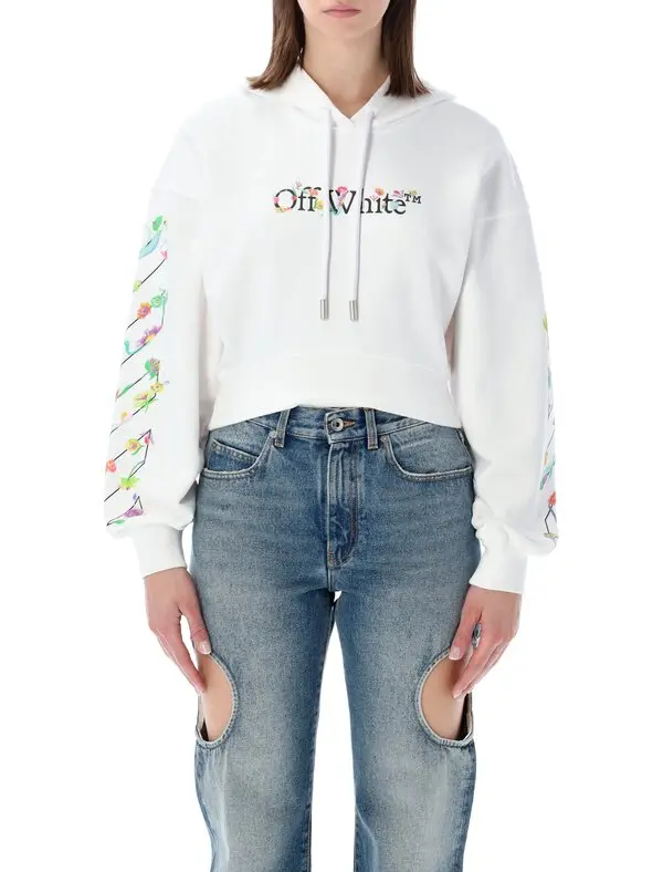 Off White Flower Crop Hoodie