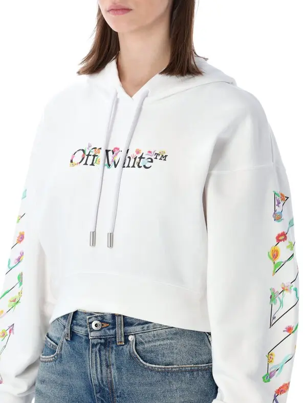 Off White Flower Crop Hoodie