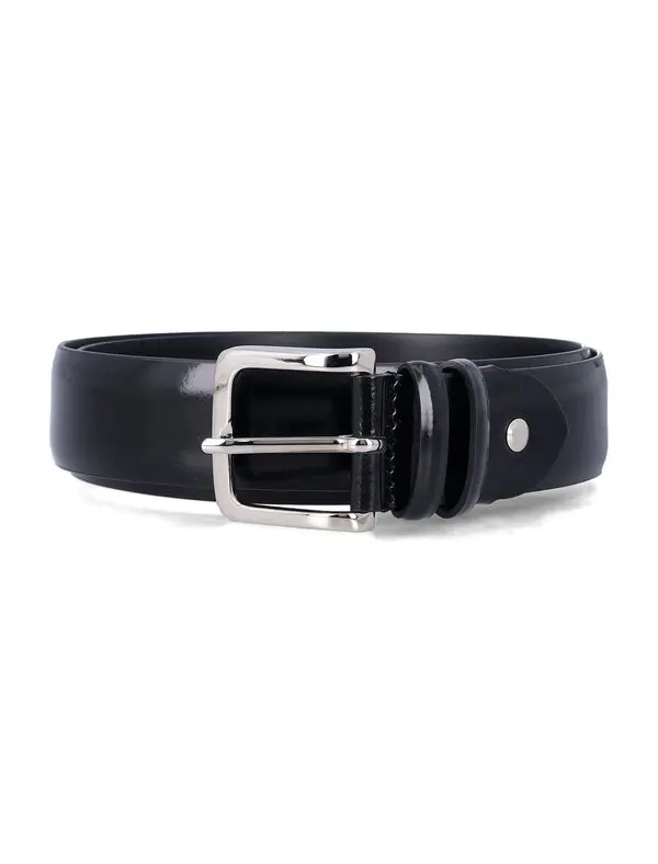 MANCINI 1979 Brushed Leather Belt With Metal Buckle - Black