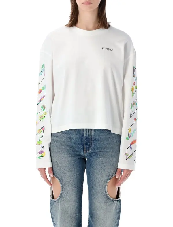 Off White Long-sleeve T-shirt With Floral Print