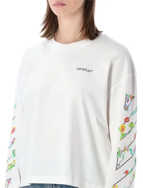 Off White Long-sleeve T-shirt With Floral Print
