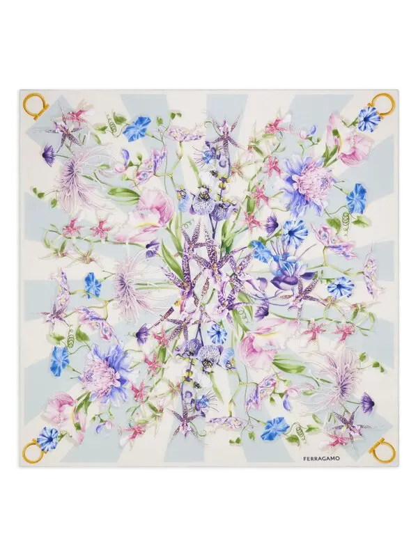 FERRAGAMO Printed Silk Foulard - Clear Blue