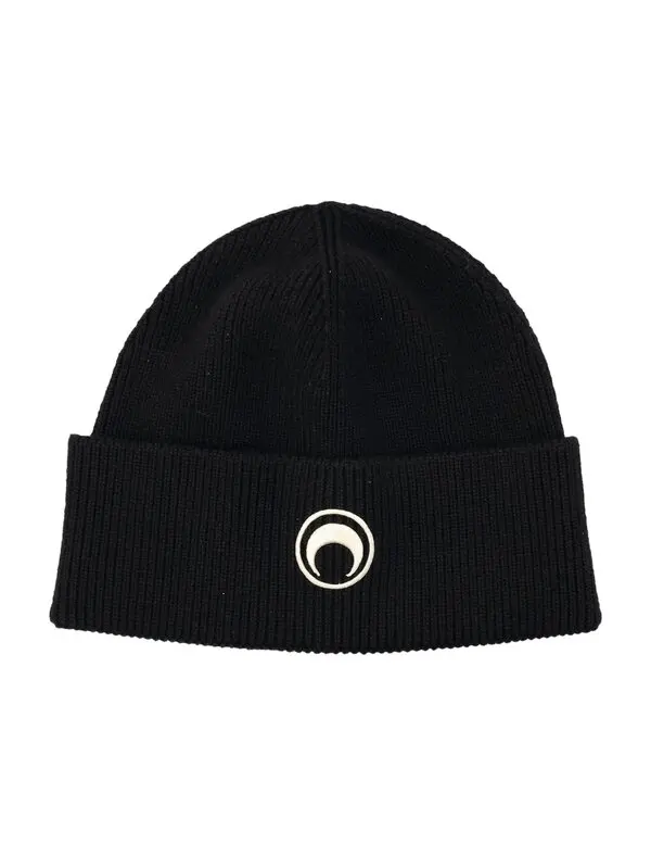 MARINE SERRE Merino Wool Ribbed Beanie - Black