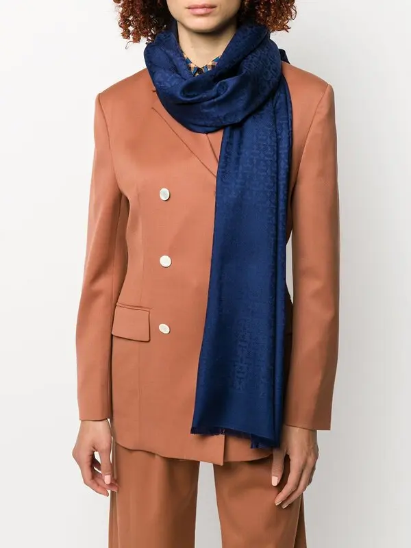 FERRAGAMO Gancini Silk And Wool Stole - Blue