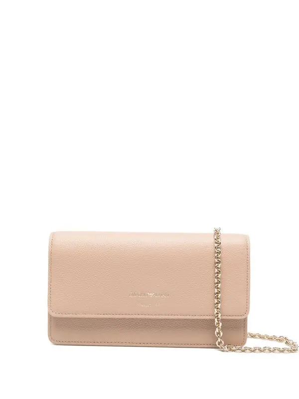 Emporio Armani Leather Wallet On Chain - Beige