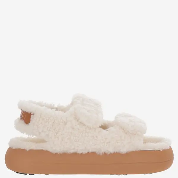 Moon Boot Shearling Sandals With Thick Sole