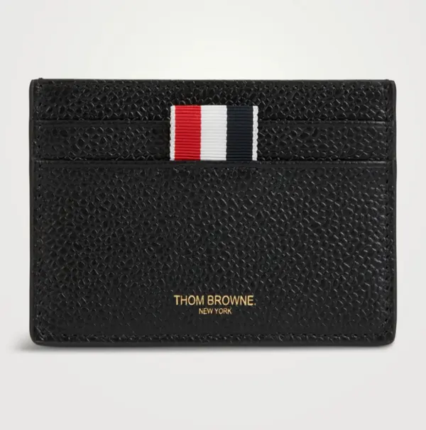 Thom Browne Single Card Holder W/ Rwb Bow In Pebble Grain Leather