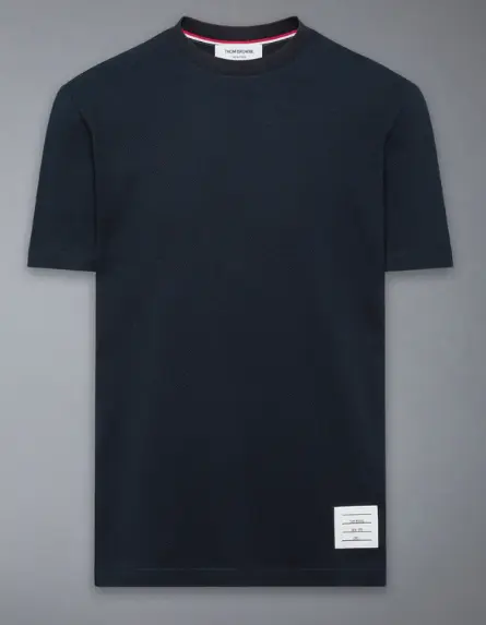 Thom Browne Short Sleeve Tee W/ Engineered Bar Stripe In Classic Pique - Navy