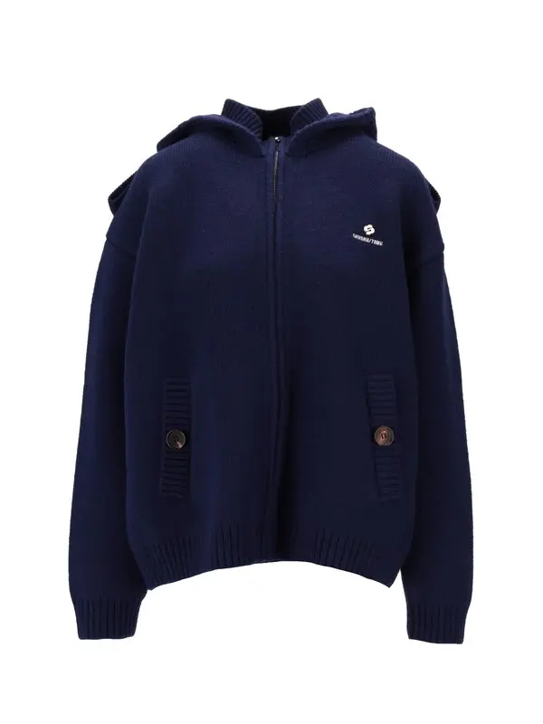SHUSHU/TONG Double Collar Zip Up Knit Jacket