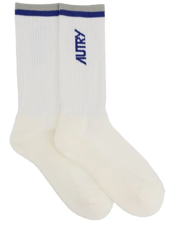 AUTRY Ribbed Socks With Logo - White