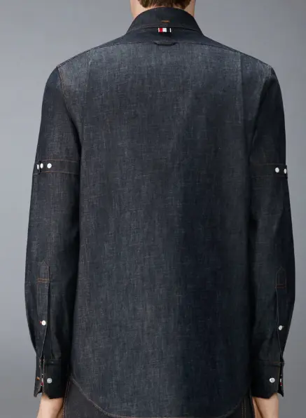 Thom Browne L/s Bd Straight Fit Shirt W/ Rwb Inner Cuff Detail And Self Armband In Shirting Denim