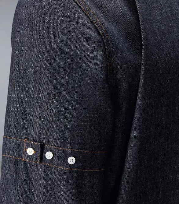 Thom Browne L/s Bd Straight Fit Shirt W/ Rwb Inner Cuff Detail And Self Armband In Shirting Denim