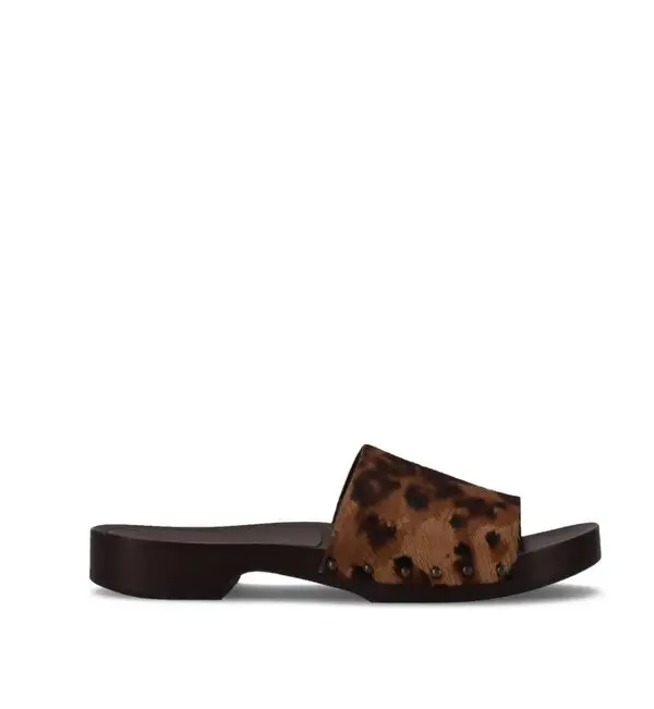 LA ROSE Leather Clogs - Leopard