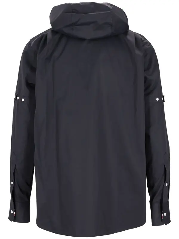 Thom Browne Hooded Straight Fit Long Sleeve Shirt With Rwb Cuff Detail - Navy