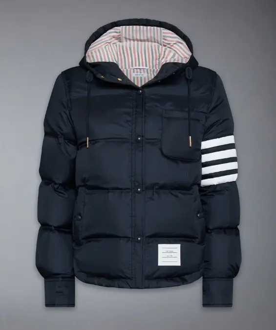 Thom Browne Down Hooded Shirtdress With 4-bar Stripe - Navy