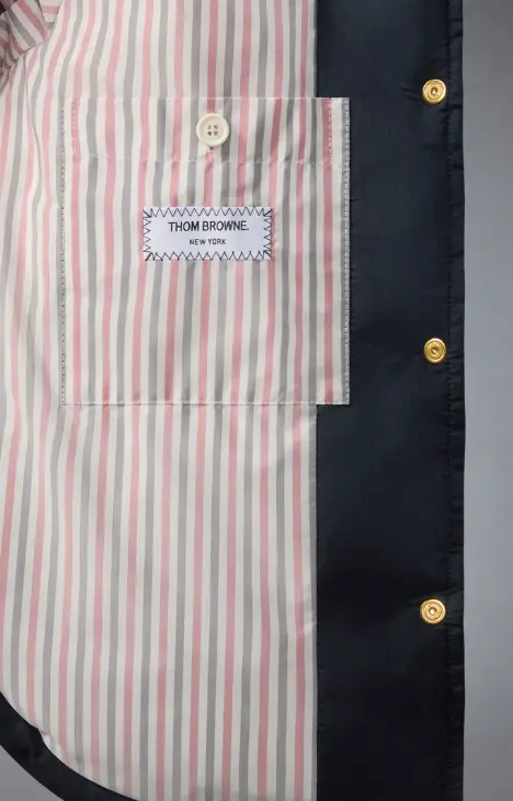 Thom Browne Down Hooded Shirtdress With 4-bar Stripe - Navy