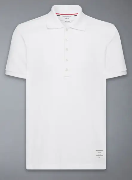 Thom Browne Short Sleeve Rib Cuff Polo W/ Engineered Bar Stripe In Classic Pique - White