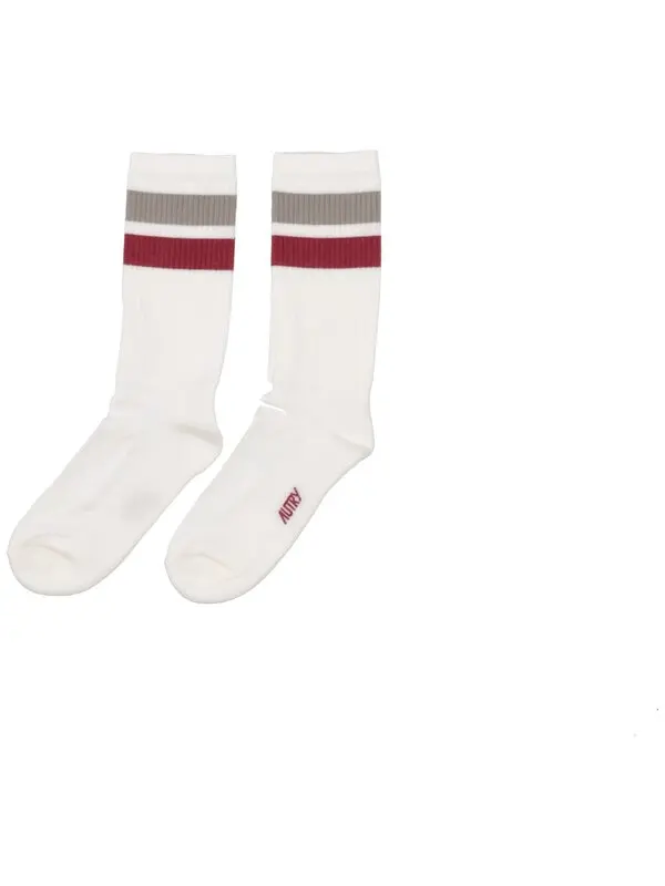 AUTRY Ribbed Crew Socks - Stripes Cream/bourgogne