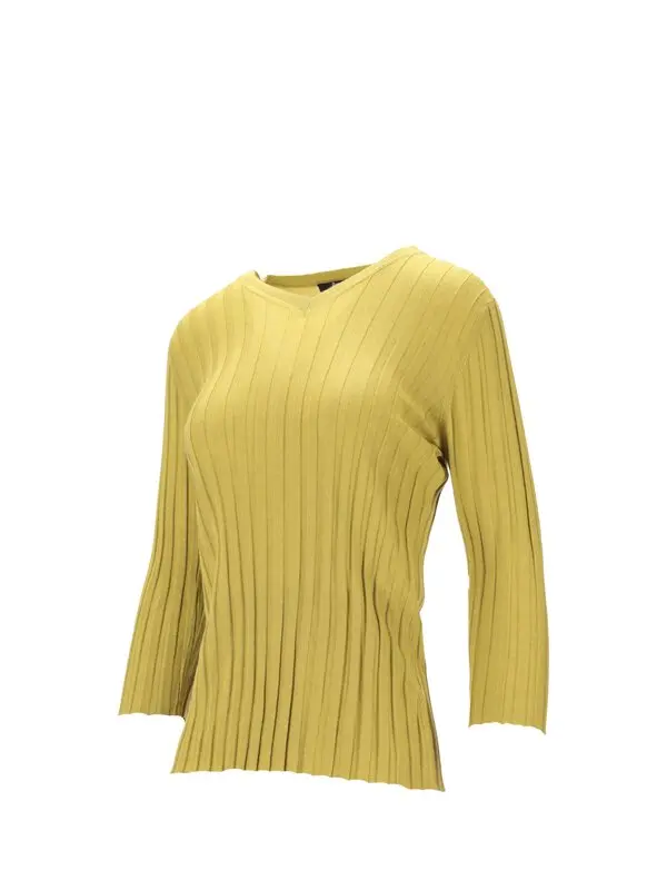 LA ROSE Ribbed V-neck Top - Verde Lime