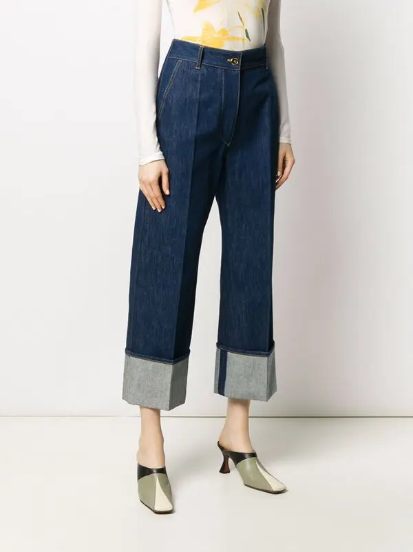PATOU High-rise Cuffed Jeans - Rodeo Blue