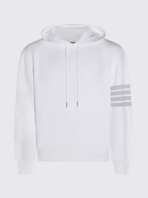 Thom Browne Long Sleeve Loopback Hoodie With 4-bar Detailing - White