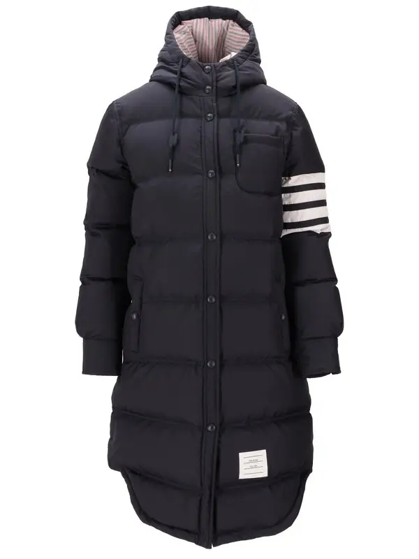 Thom Browne Downfilled Hooded Shirtdress With 4-bar Stripe - Navy