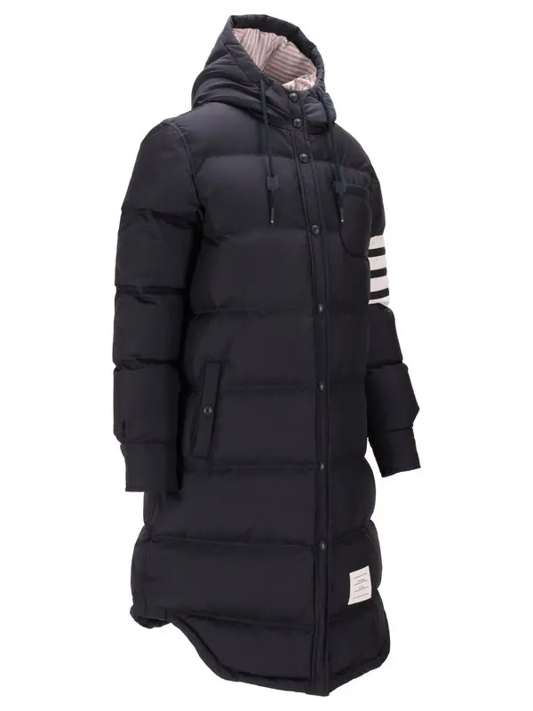 Thom Browne Downfilled Hooded Shirtdress With 4-bar Stripe - Navy