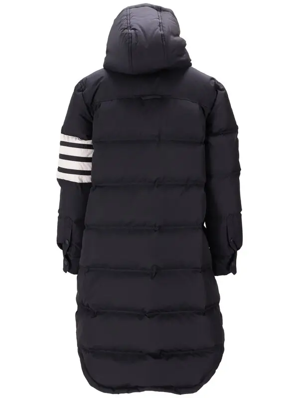 Thom Browne Downfilled Hooded Shirtdress With 4-bar Stripe - Navy