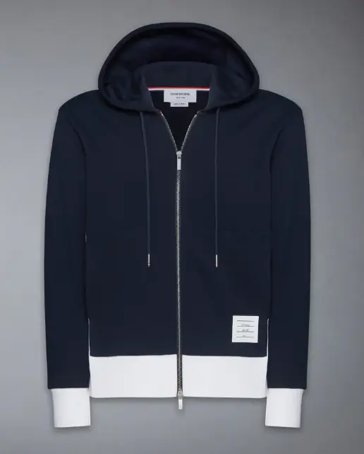 Thom Browne Zip Up Hoodie With Engineered Bar