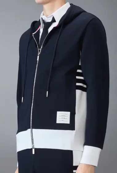 Thom Browne Zip Up Hoodie With Engineered Bar