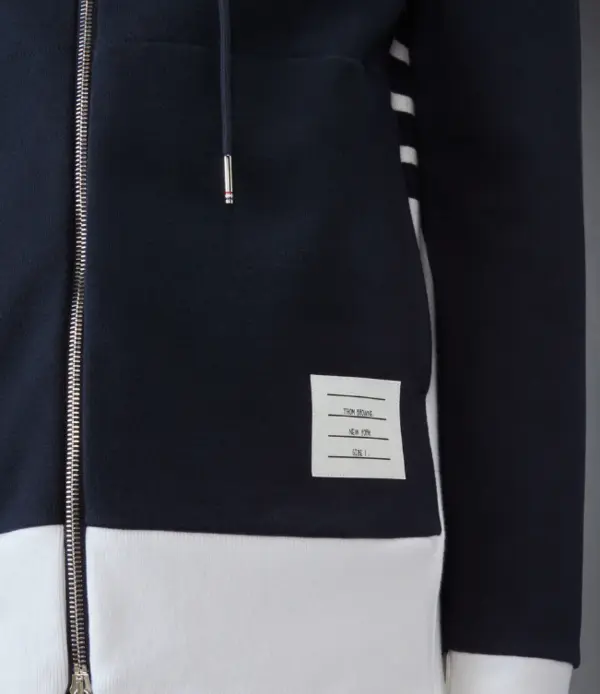 Thom Browne Zip Up Hoodie With Engineered Bar