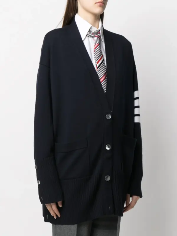 Thom Browne Exaggerated Fit V-neck Cardigan With 4-bar Stripe - Navy