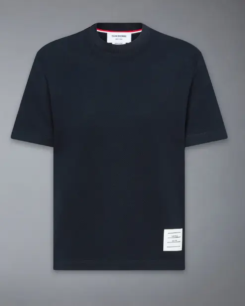 Thom Browne Short Sleeve Tee With 4-bar Stripe - Navy