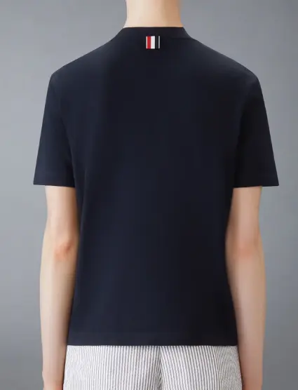 Thom Browne Short Sleeve Tee With 4-bar Stripe - Navy