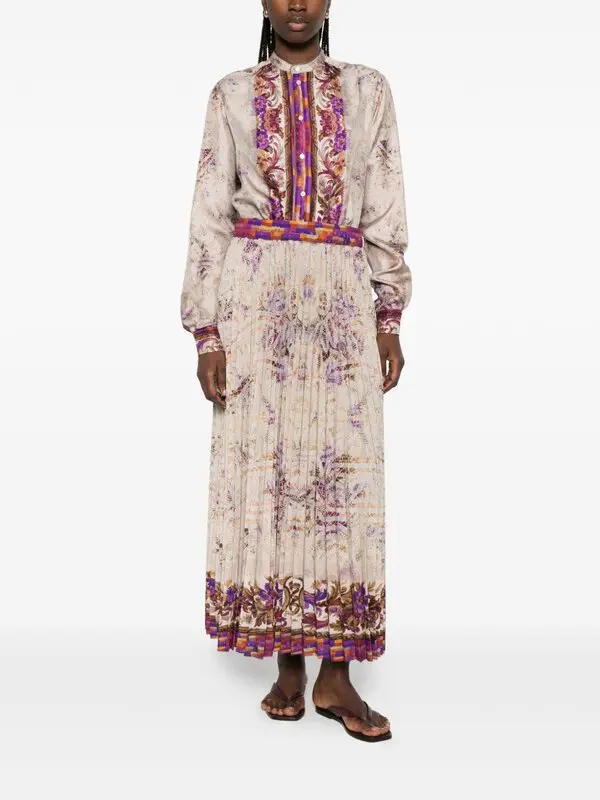 PIERRE-LOUIS MASCIA Printed Silk Pleated Skirt