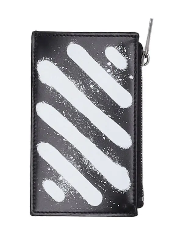 Off White Zipped Card Case - Black - White