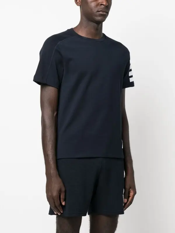 Thom Browne Short Sleeve Tee W/ Bar Stripe In Milano Cotton - Navy