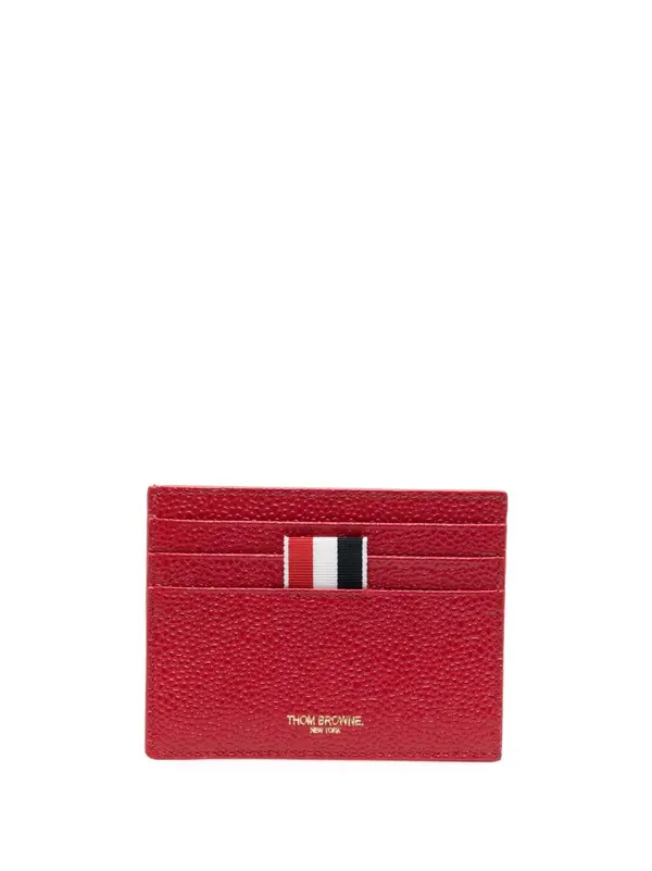 Thom Browne Single Pebbled Leather Card Holder - Red