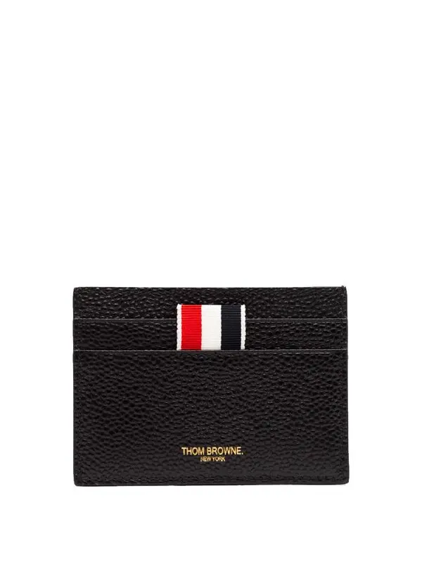 Thom Browne Single Card Holder In Pebble Grain Leather - Black