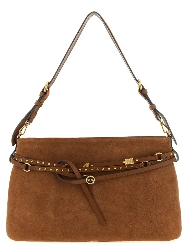 Pinko Large Suede Shoulder Bag With Belt Detail