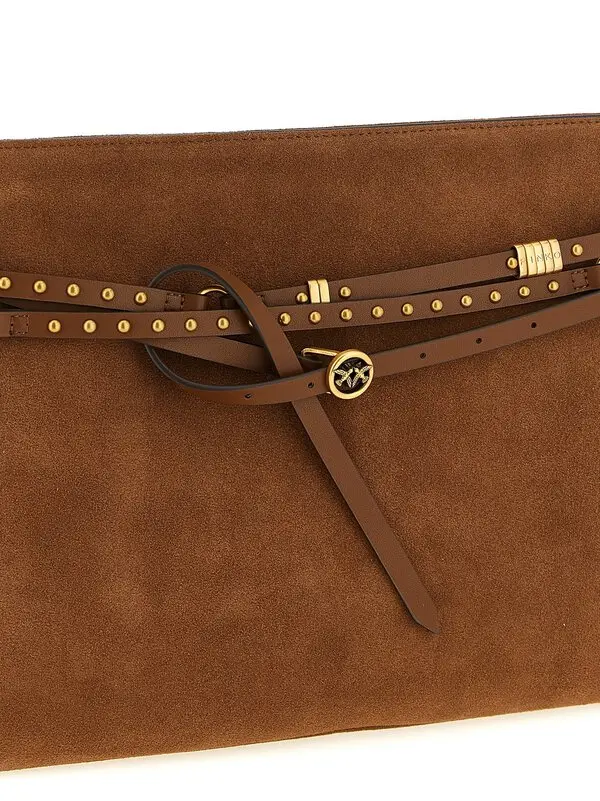 Pinko Large Suede Shoulder Bag With Belt Detail