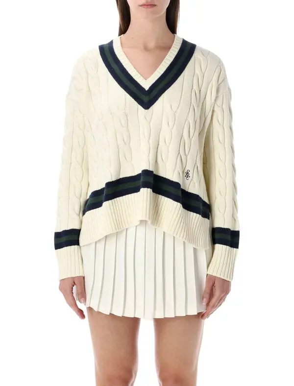 SPORTY & RICH Src Cableknit V-neck Sweater